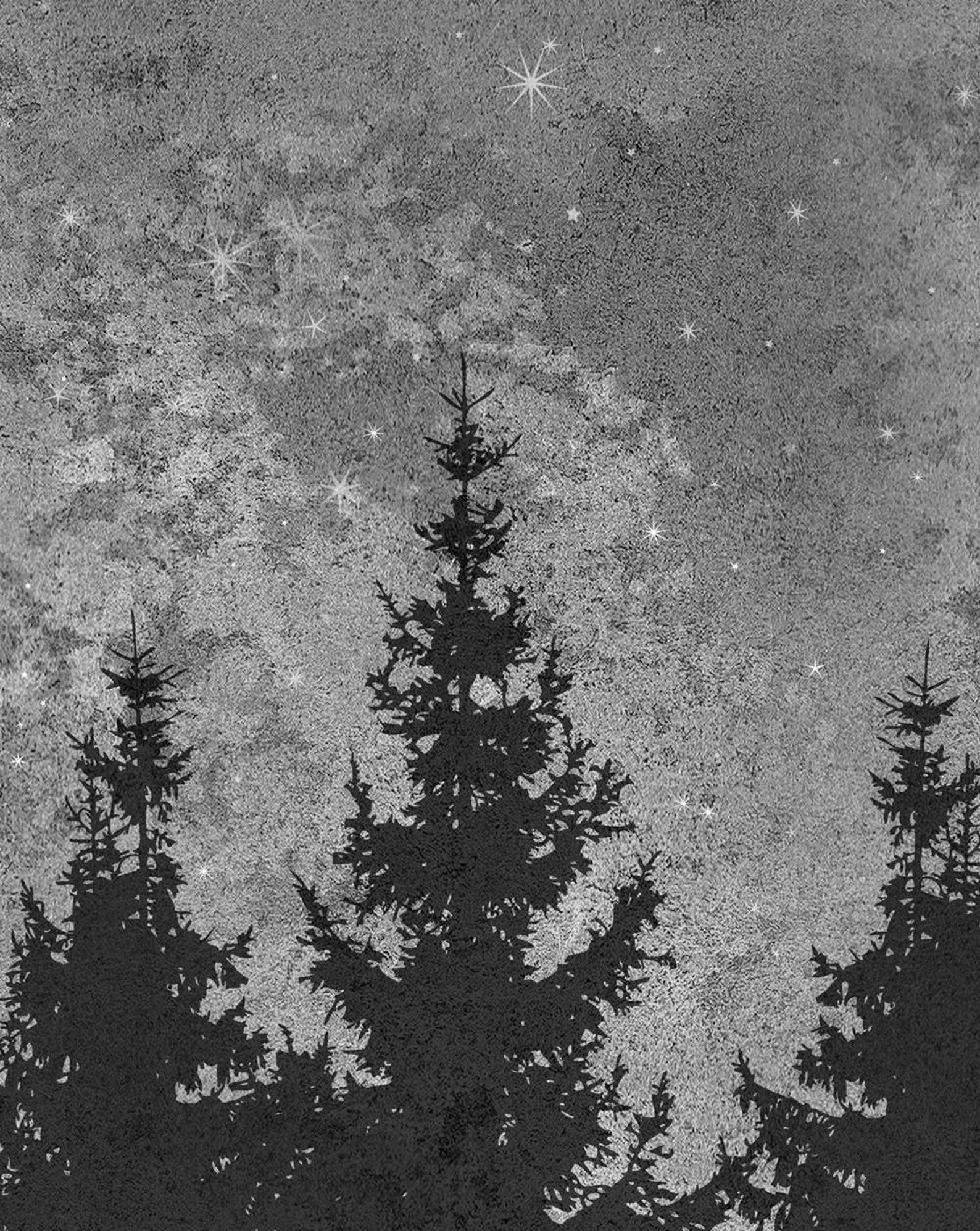 Forest Trees Night Scene Mural Wallpaper: Black & White Wall Art - Etsy