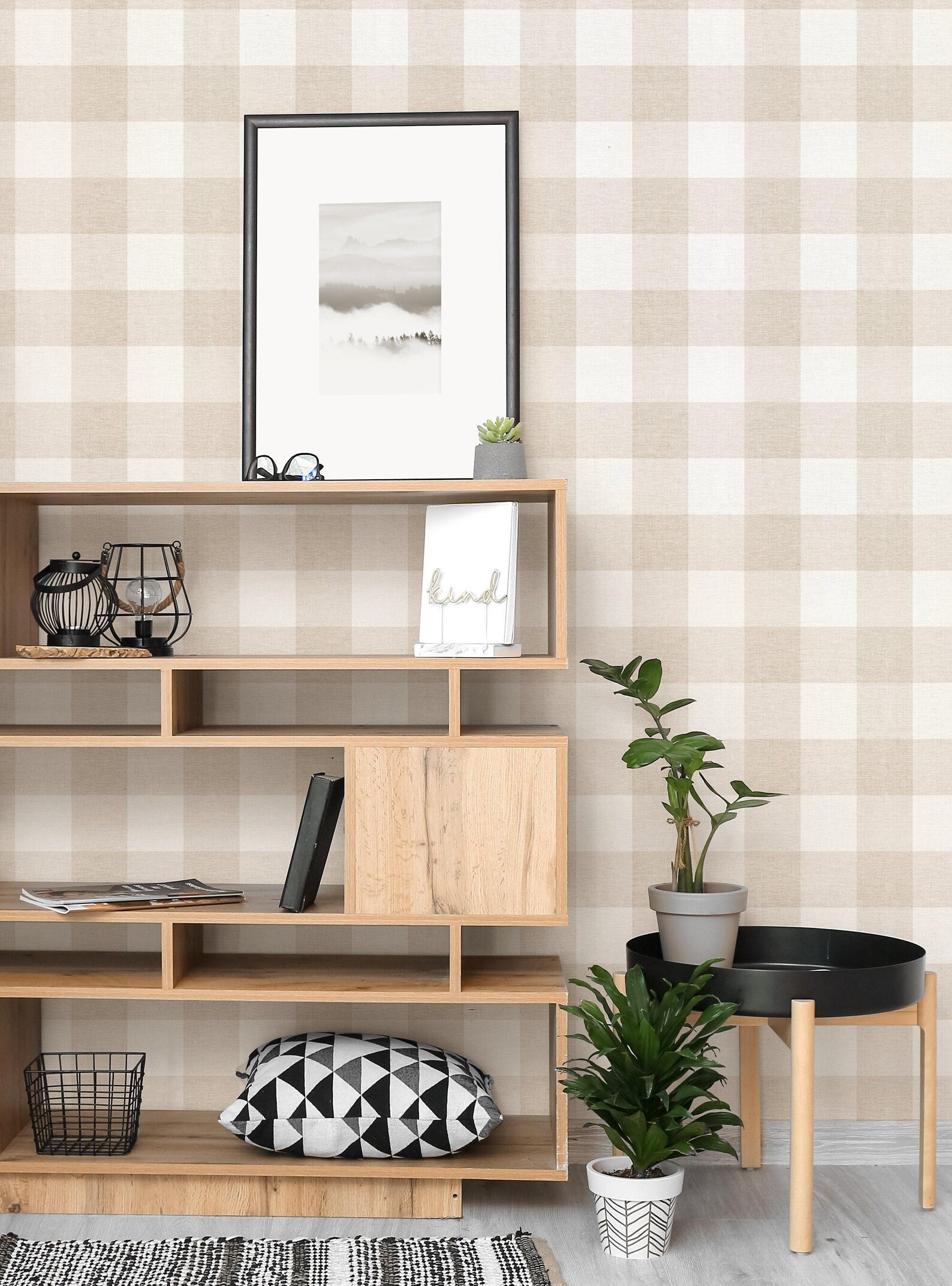 Checkered Fabric Look Small Wallpaper, Beige, Wallpaper - Etsy