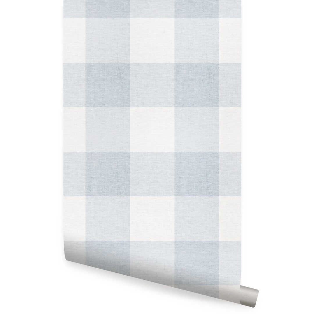 Checkered Fabric Look Medium Wallpaper, Blue, Wallpaper - Etsy