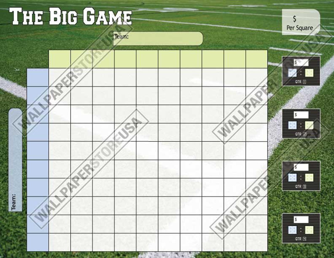 Football Squares Grid: Big Game Party Template (printable PDF) - Etsy
