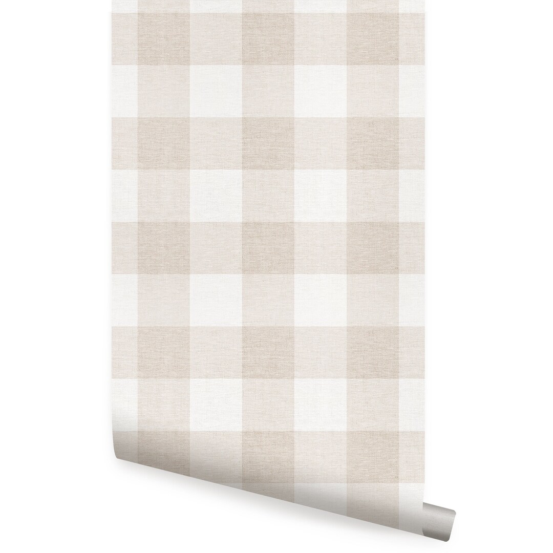 Checkered Fabric Look Small Wallpaper, Beige, Wallpaper - Etsy