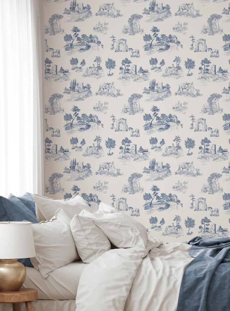 Rustic Sketches Wallpaper, Navy, Wallpaper - Etsy