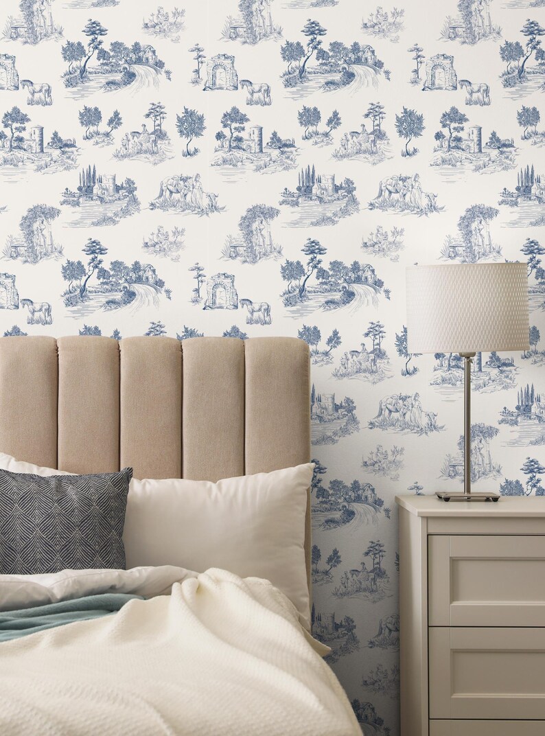 Rustic Sketches Wallpaper, Navy, Wallpaper - Etsy