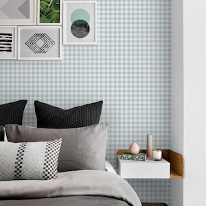 Gingham Check Pattern Dusky Blue , Wallpaper - Etsy