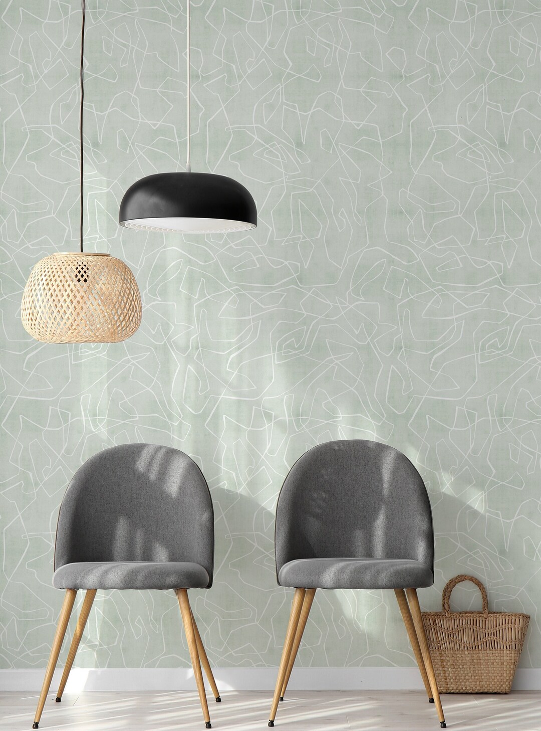 Entangled Lines Textured Look Background Wallpaper, Sage, Wallpaper - Etsy