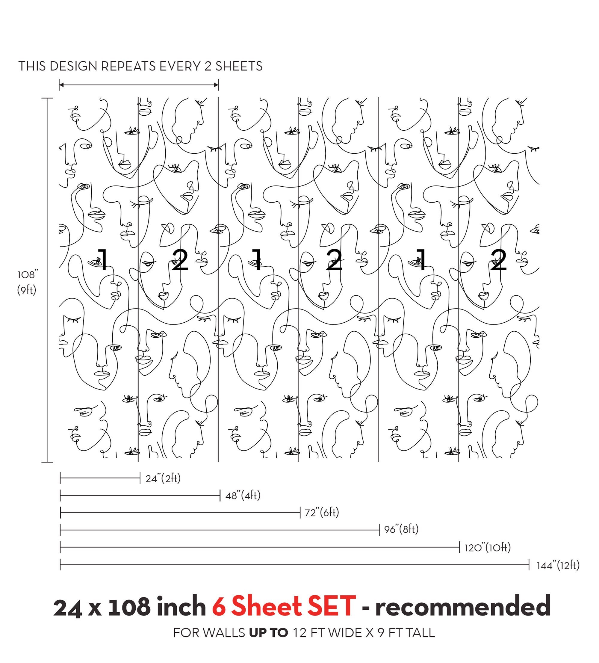 Minimalist Face Line Art Mural Wallpaper Black Peel and - Etsy