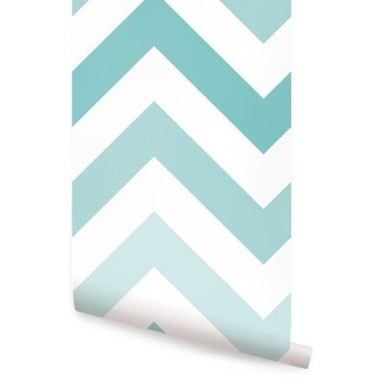 Chevron Teal , Peel and Stick Wallpaper - Etsy