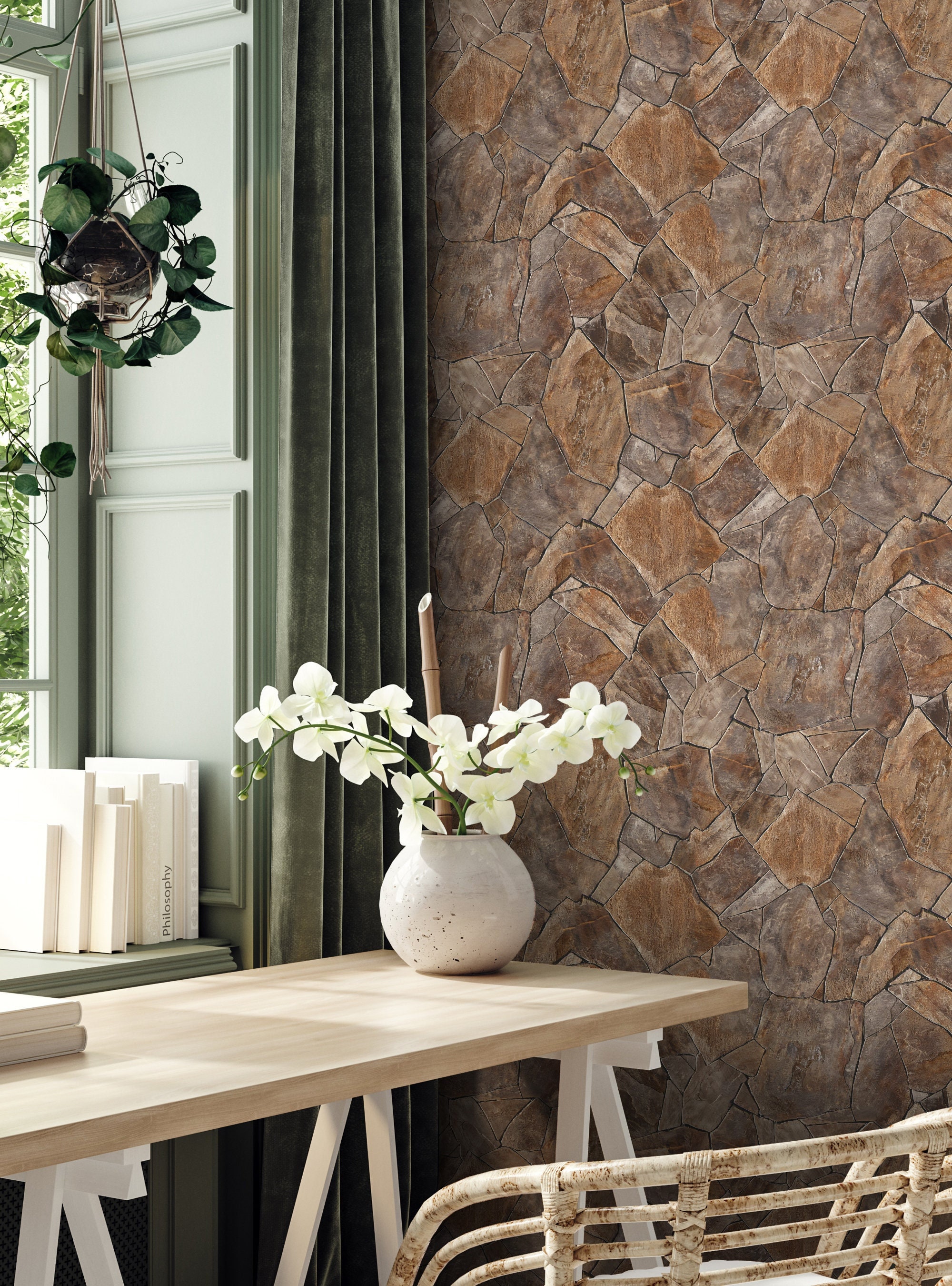 Split Stone Mosaic Stone Look, Dark, Wallpaper - Etsy
