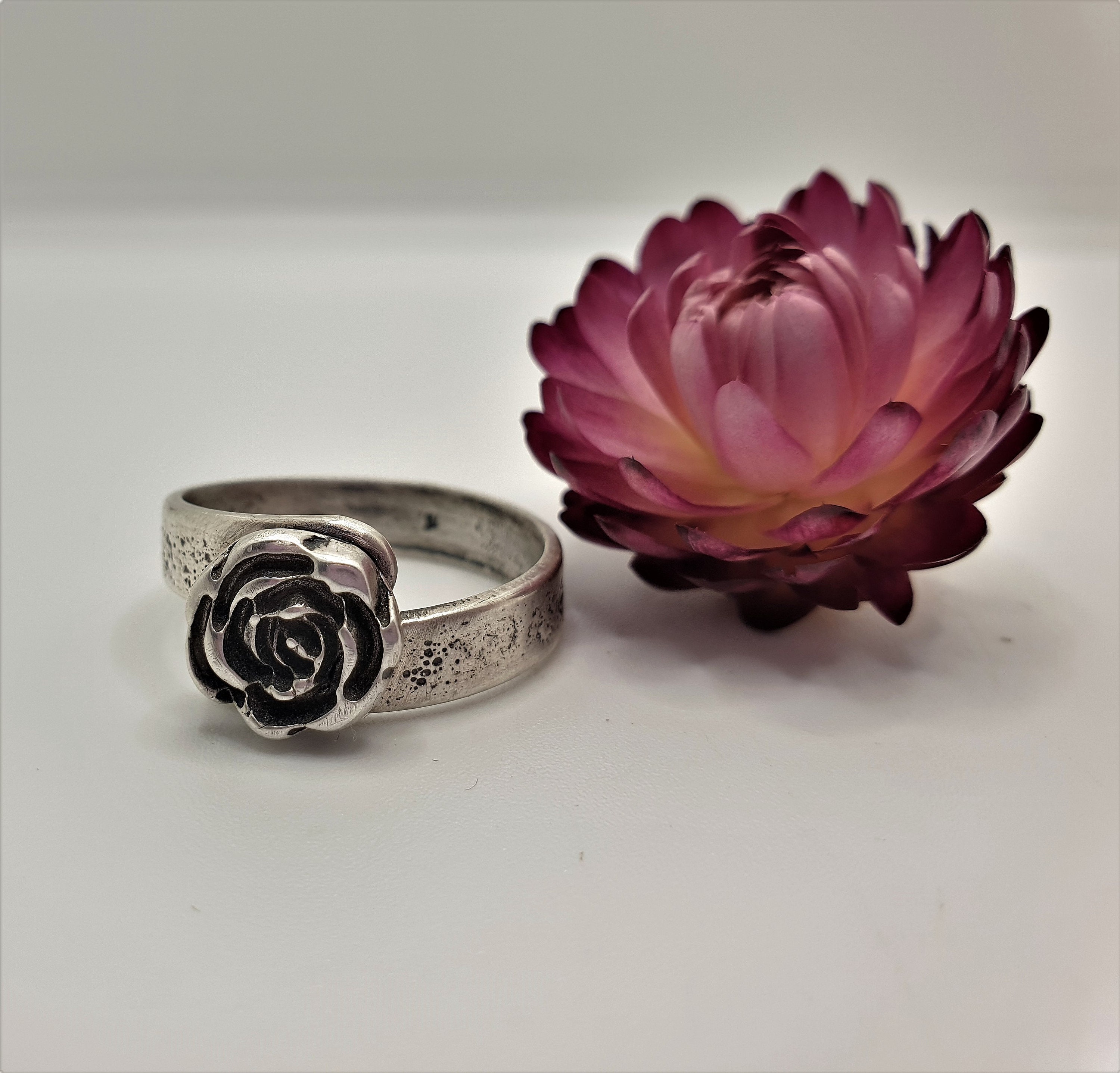 Rustic Rose Tattoo Ring Handmade in 925 Sterling Silver - Etsy