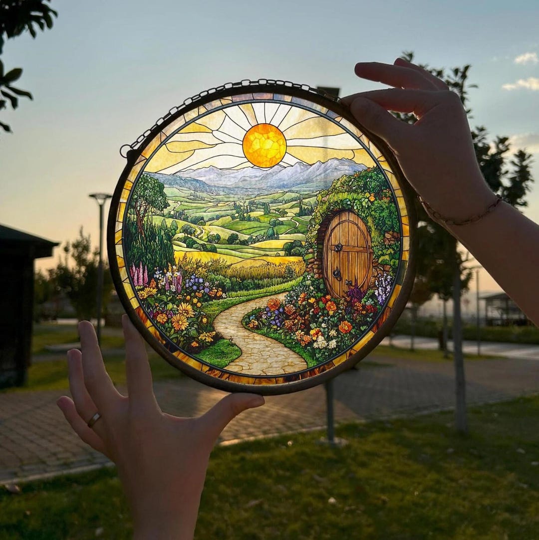 The Shire Stained Glass Suncatcher, Hobbit House Stained Glass Ornament ...