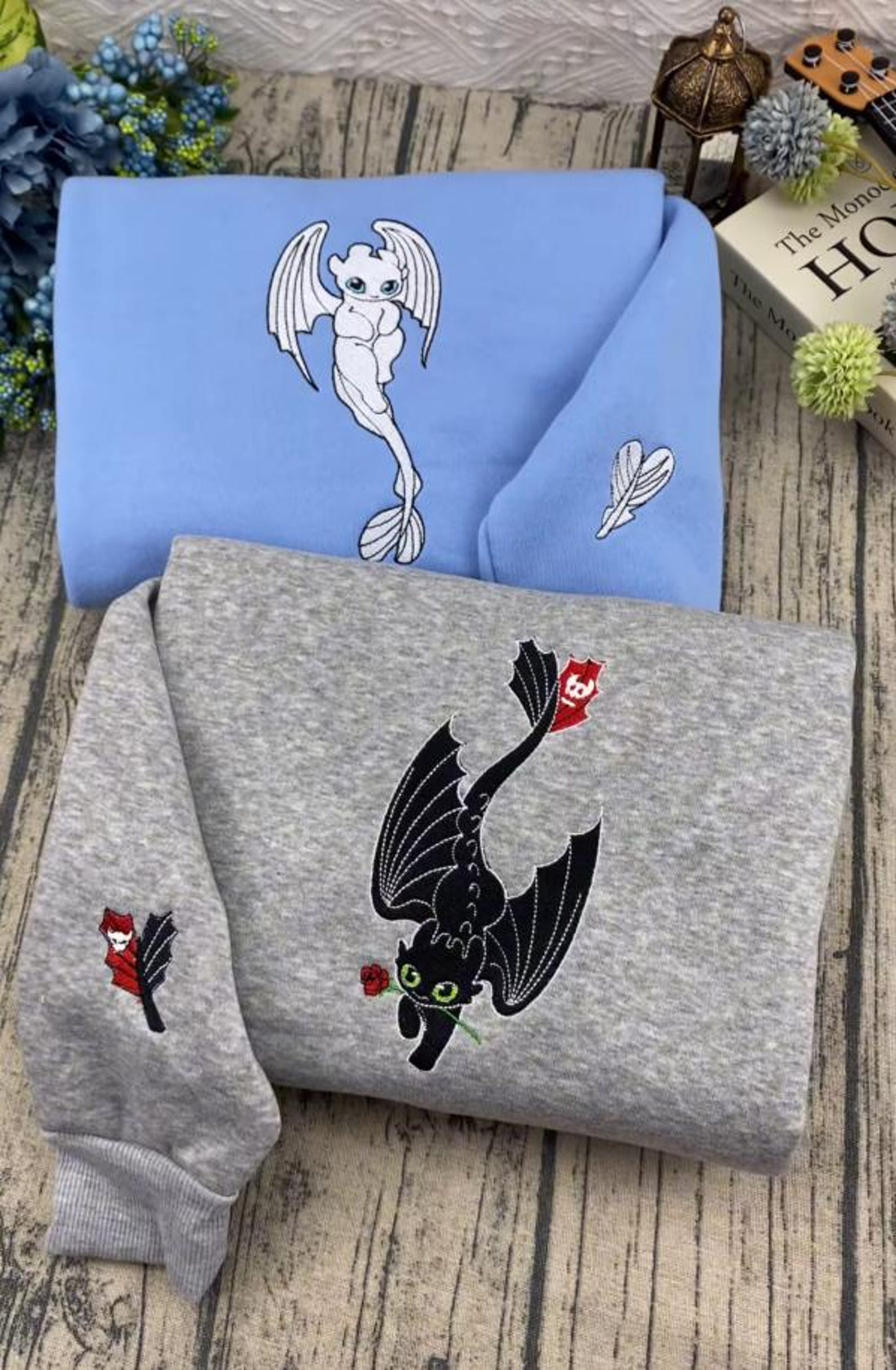 Toothless & Light Fury Embroidered T-shirt, Toothless and Light Fury ...