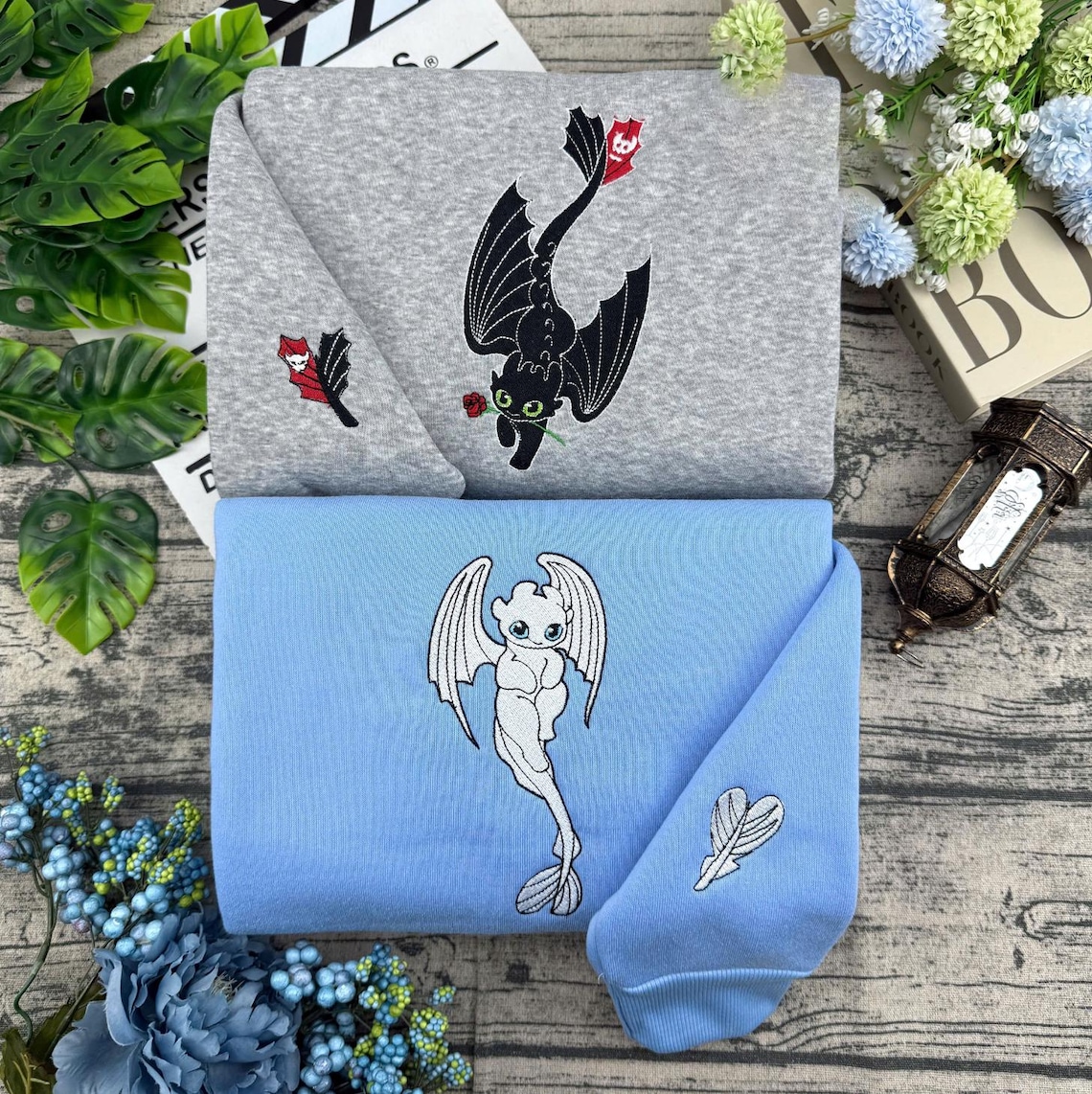 Toothless & Light Fury Embroidered T-shirt, Toothless and Light Fury ...