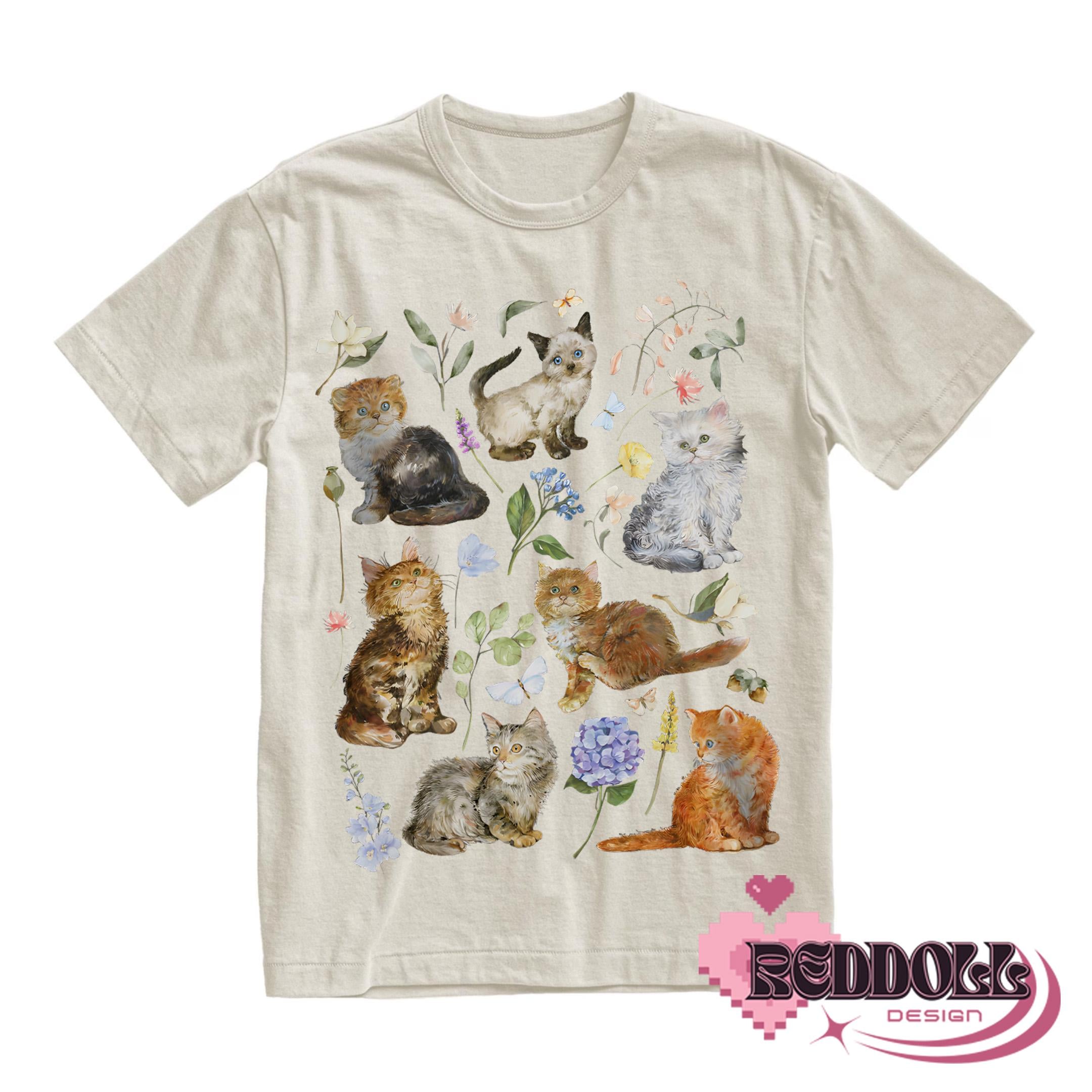 Cottagecore Cats Png, Floral Vintage Aesthetic Painted Kittens and ...