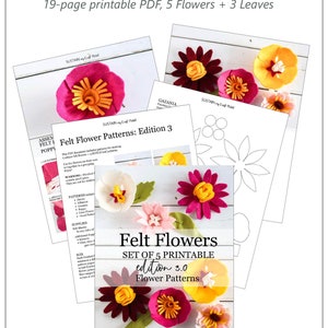 Felt Flower PATTERNS Template 3; 5 No-sew Felt or Paper Flowers ...