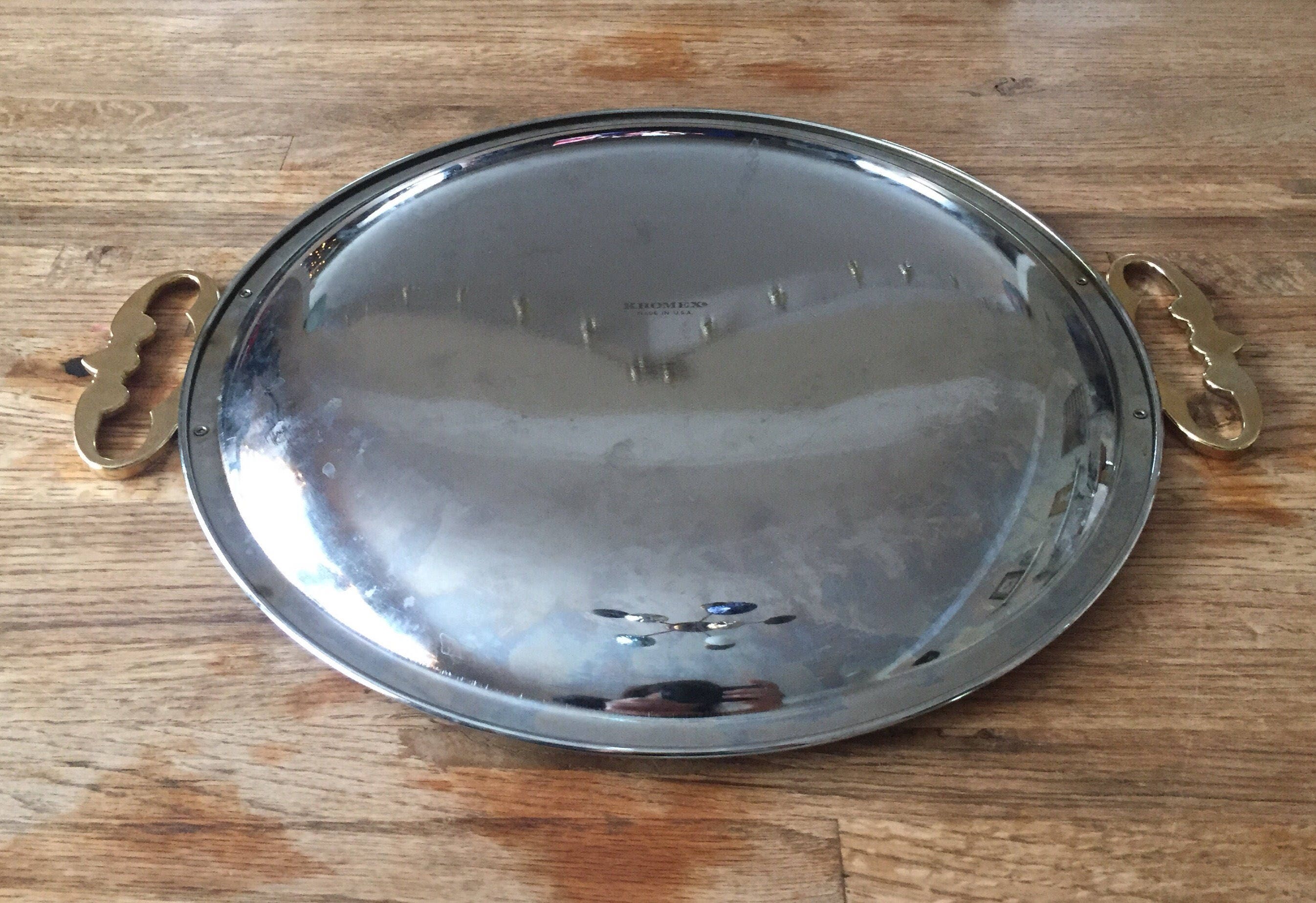 Kromex Silver and Brass Tray - Etsy