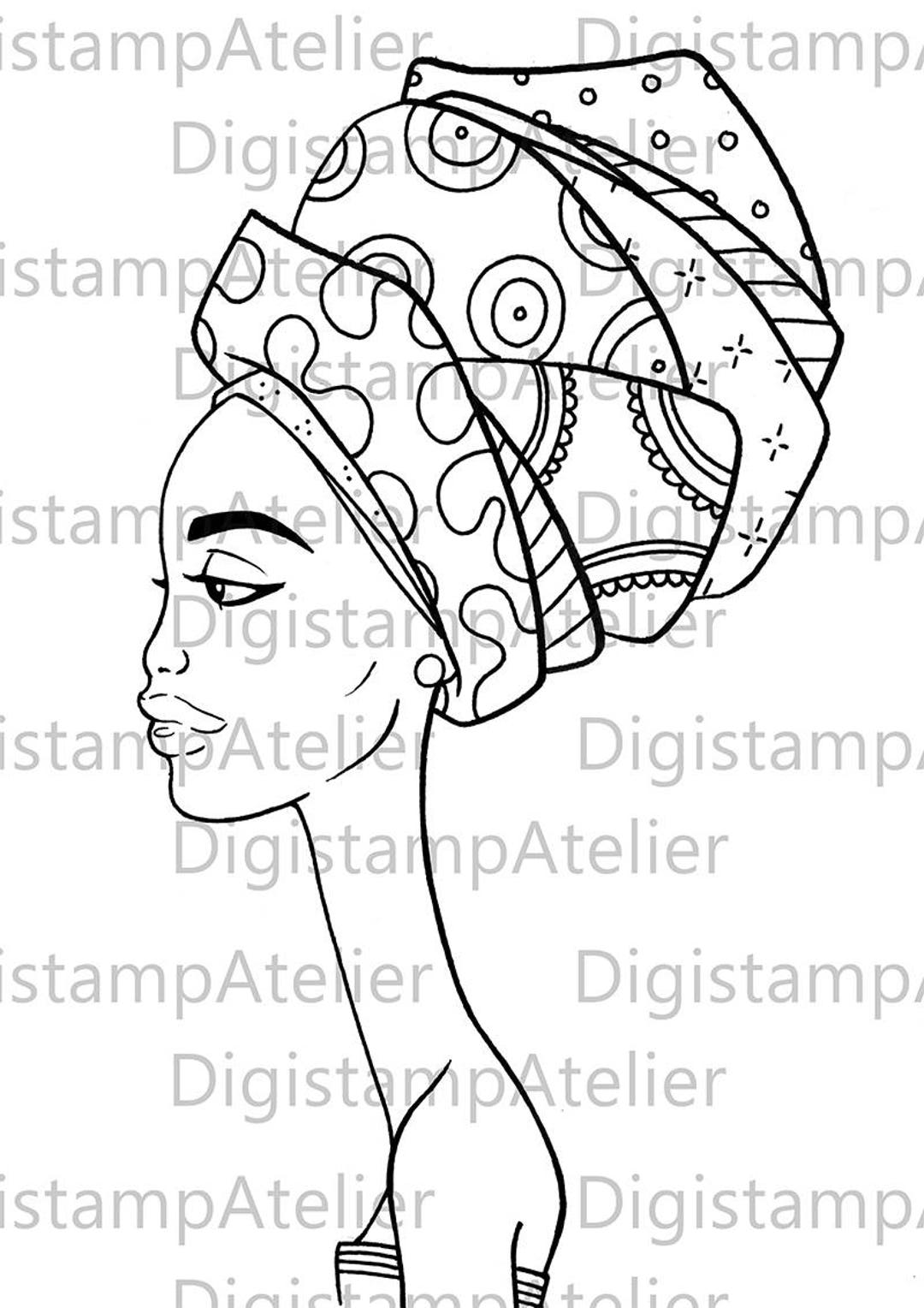 African Woman 3. INSTANT DOWNLOAD Digital Digi Stamps. - Etsy