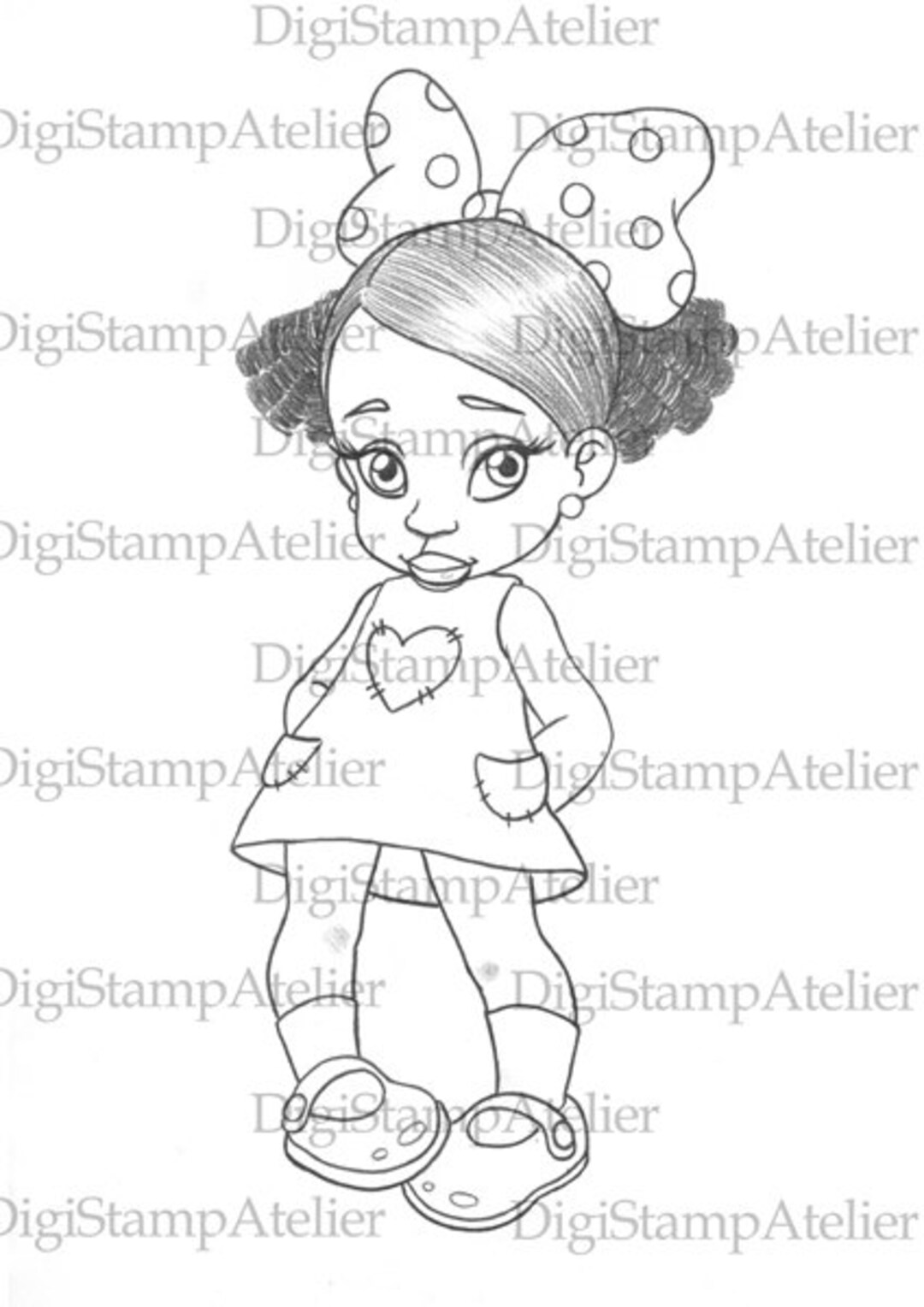 Black Little Girl 1. INSTANT DOWNLOAD Digital Digi Stamps. - Etsy