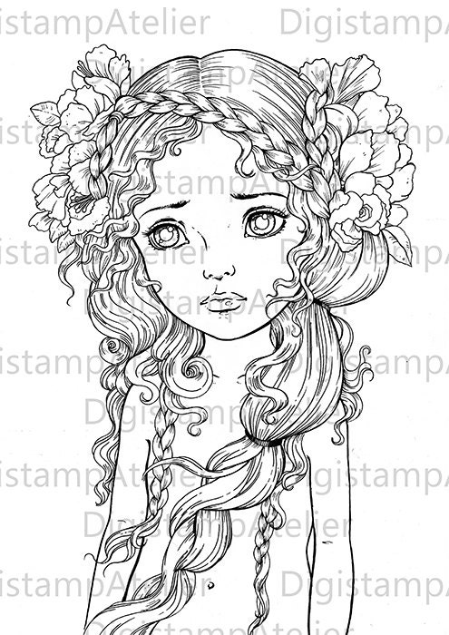 Nymph With Flowers. INSTANT DOWNLOAD Digital Digi Stamps. | Etsy