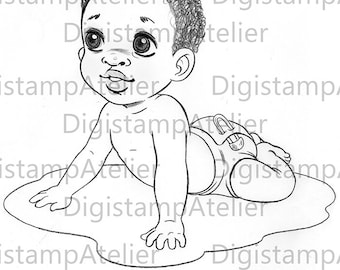 Little Black Girl 2. INSTANT DOWNLOAD Digital Digi Stamps. - Etsy