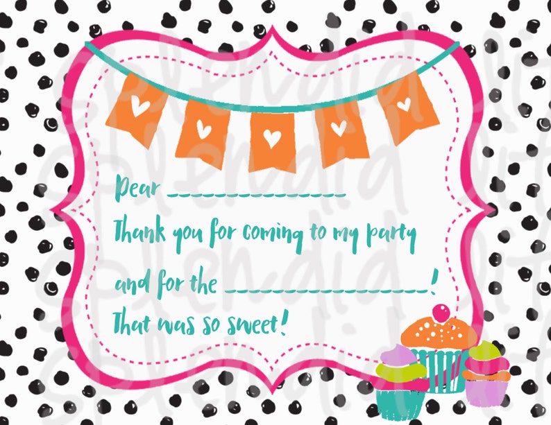 Fill in the Blank Birthday Party Thank You Notes -digital Download 4 ...