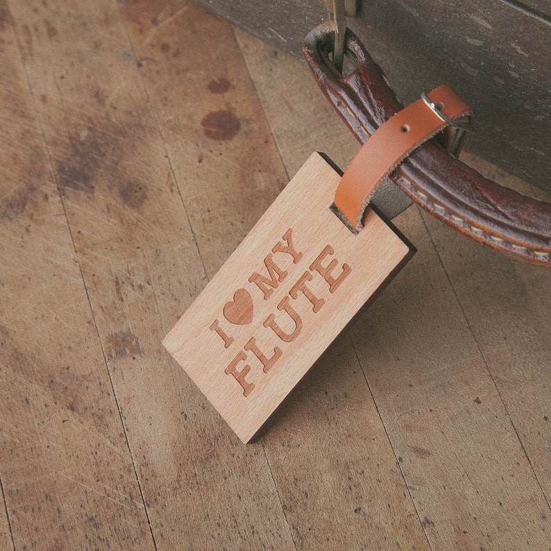 I Love My Flute - Beautiful Wooden Oval ID Name Tag Custom Made With ...