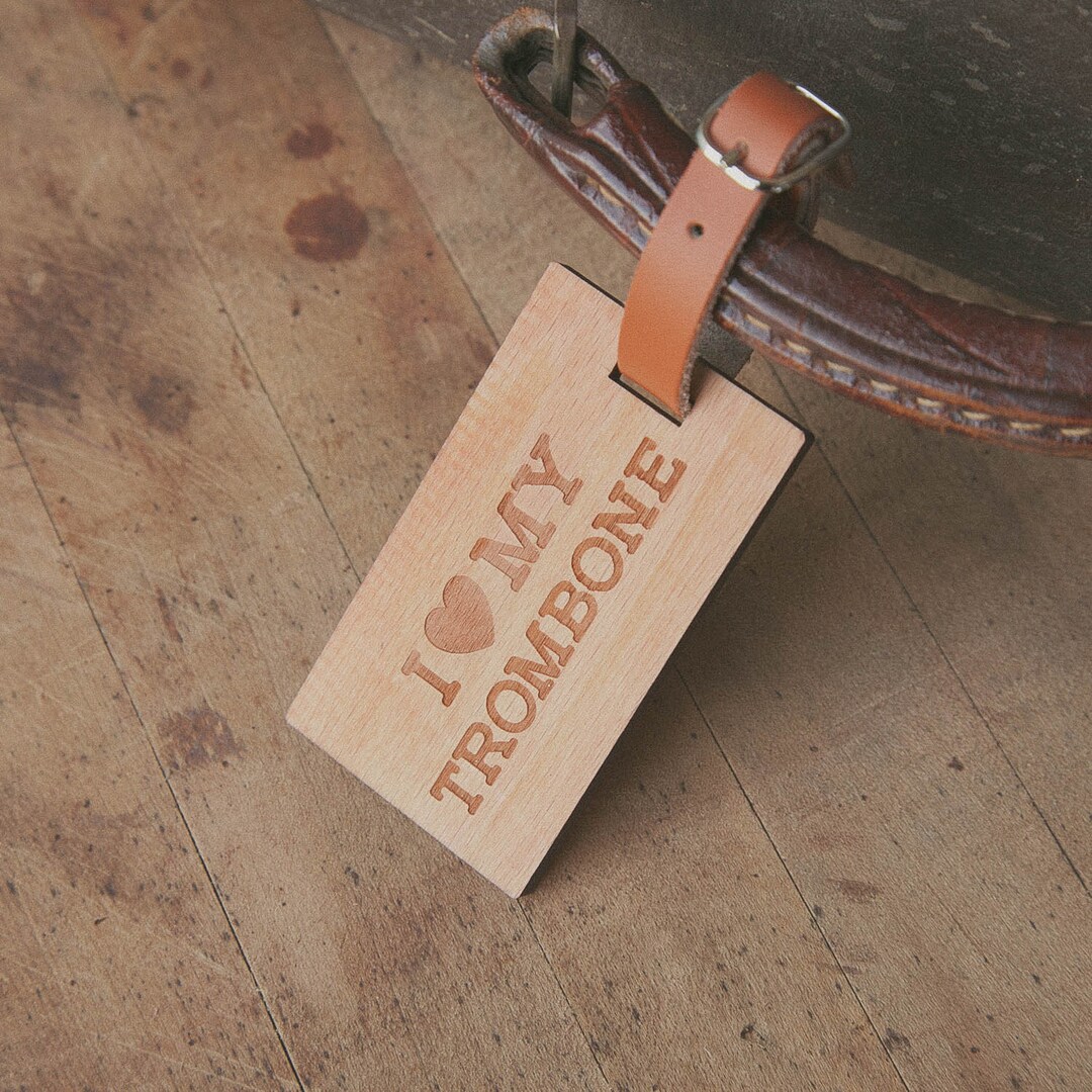 I Love My Trombone Beautiful Wooden Rectangle ID Name Tag Custom Made ...