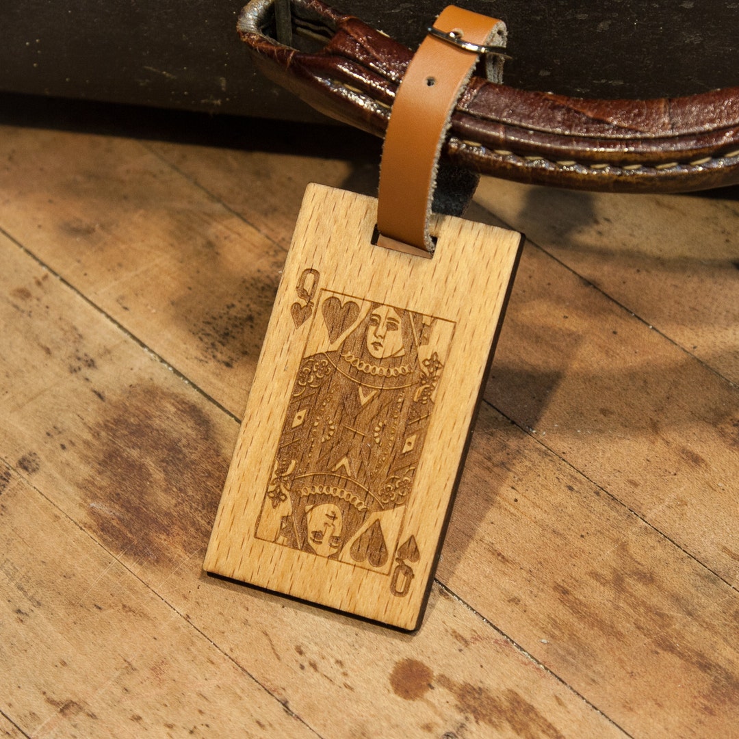Queen of Hearts - Beautiful Wooden Rectangle ID Name Tag Custom Made ...