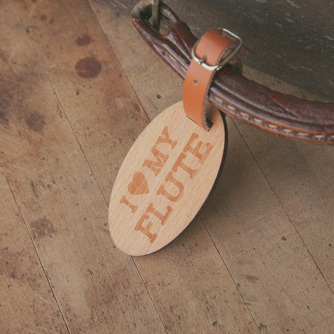 I Love My Flute - Beautiful Wooden Oval ID Name Tag Custom Made With ...