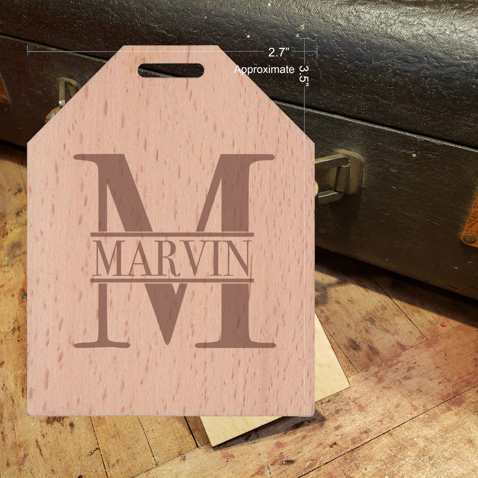 BOLD Initial M Featuring Your Last Name - Beautiful Wooden ID Name Tag ...
