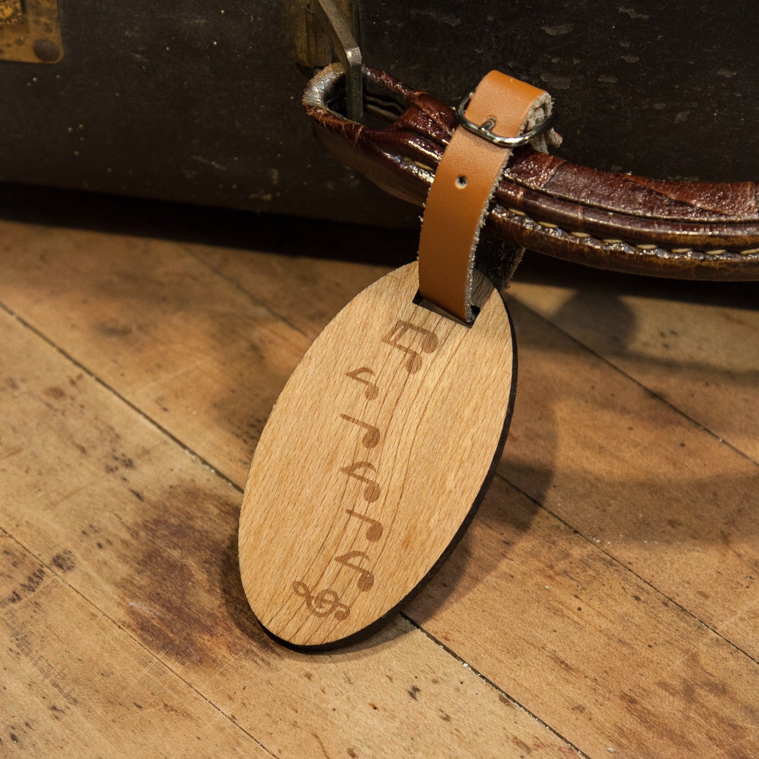 Fun Music Notes - Beautiful Wooden Oval ID Name Tag Custom Made With ...