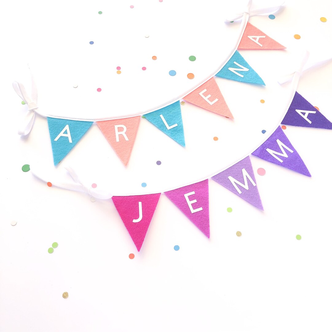 Personalized Mini Name Bunting Banner Garland, Small Felt Pennant Flags ...