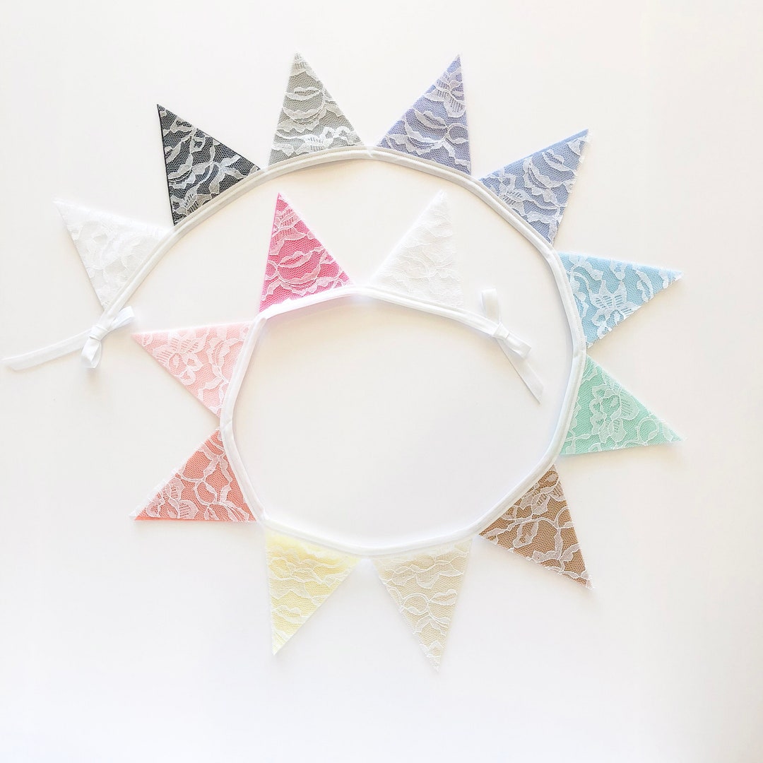 CUSTOM Color White Lace Bunting Flags, Shabby Chic Pennant Banner ...