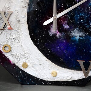 Large Galaxy Wall Clock, Moon Star Wall Clock, 3d Epoxy Resin Clock ...