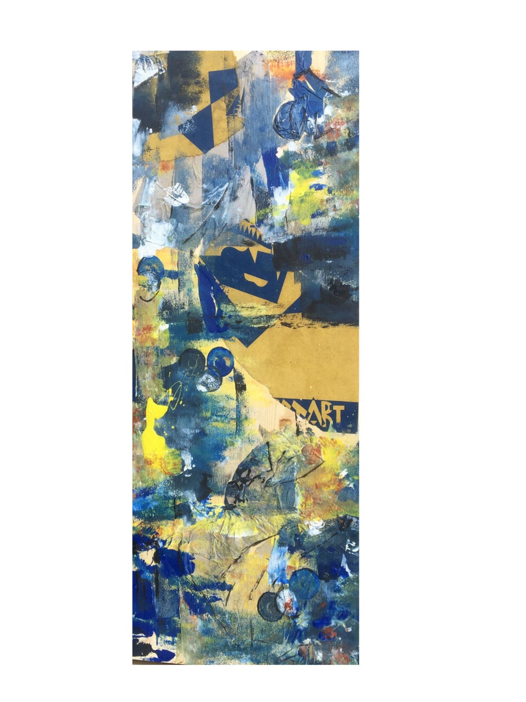 COLLAGE on Wood, Original Painting, Blue, Yellow, Mixed Media, Art ...