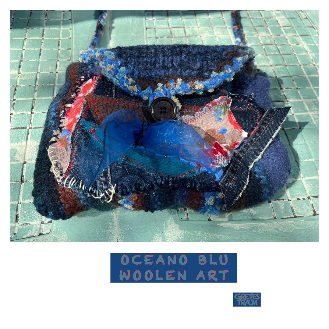 Bag, Boho, Blue, Brown, Red, Unique Handmade Item, OCEANO BLU, Wool ...