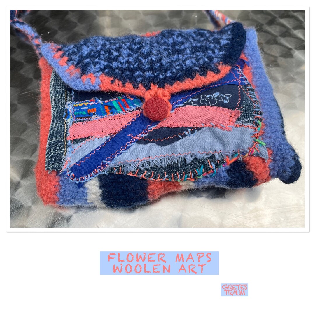 Bag, Unique Handmade, Boho, FLOWER MAPS, Blue Salmon, Unique Art ...