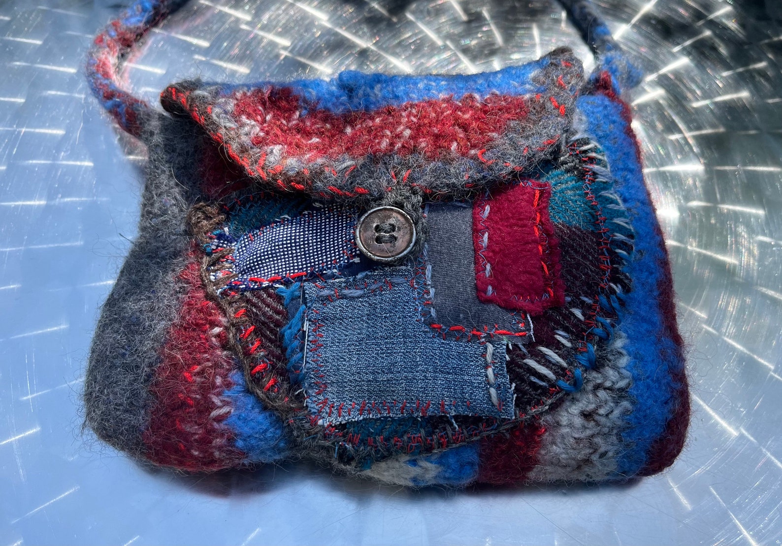 Bag, Blue and Red, Boho, Structures, Unique Handmade Item, Unique Art ...