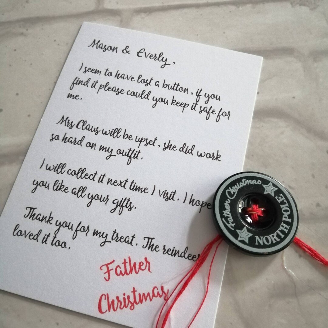 Father Christmas Lost Button | Santa Personalised Message Card - Etsy UK