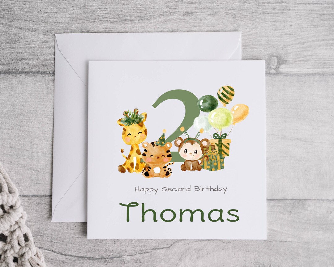 Jungle Second Birthday Card | 1st 2nd 3rd Birthday | Wildlife Birthday ...