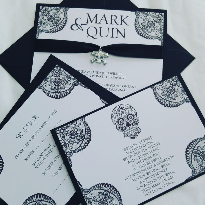 SAMPLE Gothic Wedding Invitations Diamante Skull & - Etsy