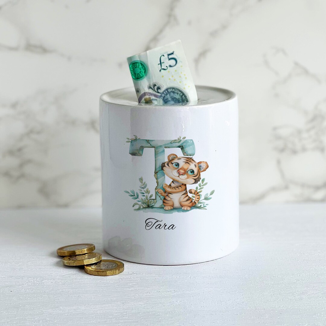 Personalised Childs Money Box | Cute Animal Money Tin | Ceramic Gift ...