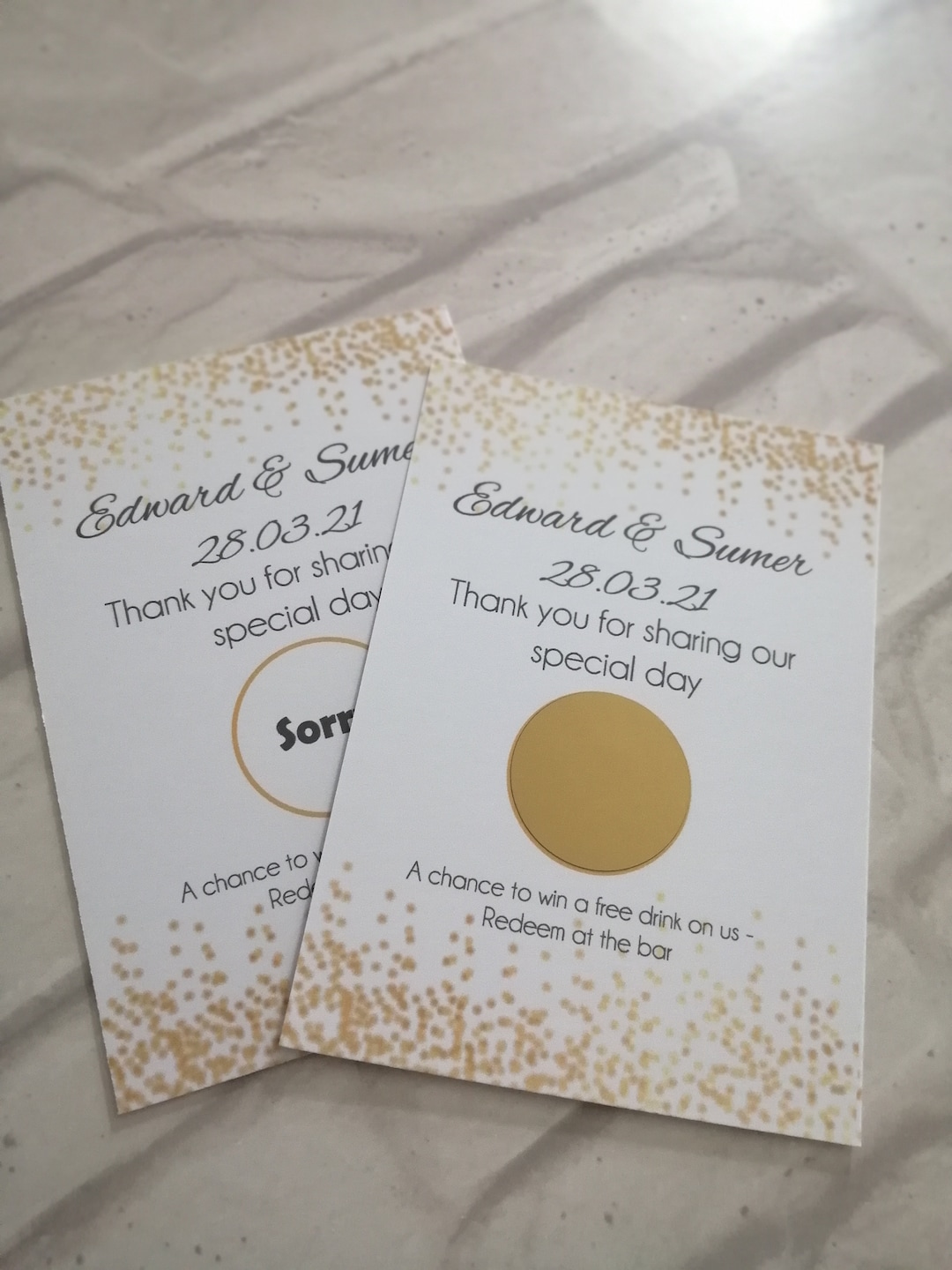 Wedding Win a Drink | Scratch Card Favour | Personalised Wedding Tokens ...