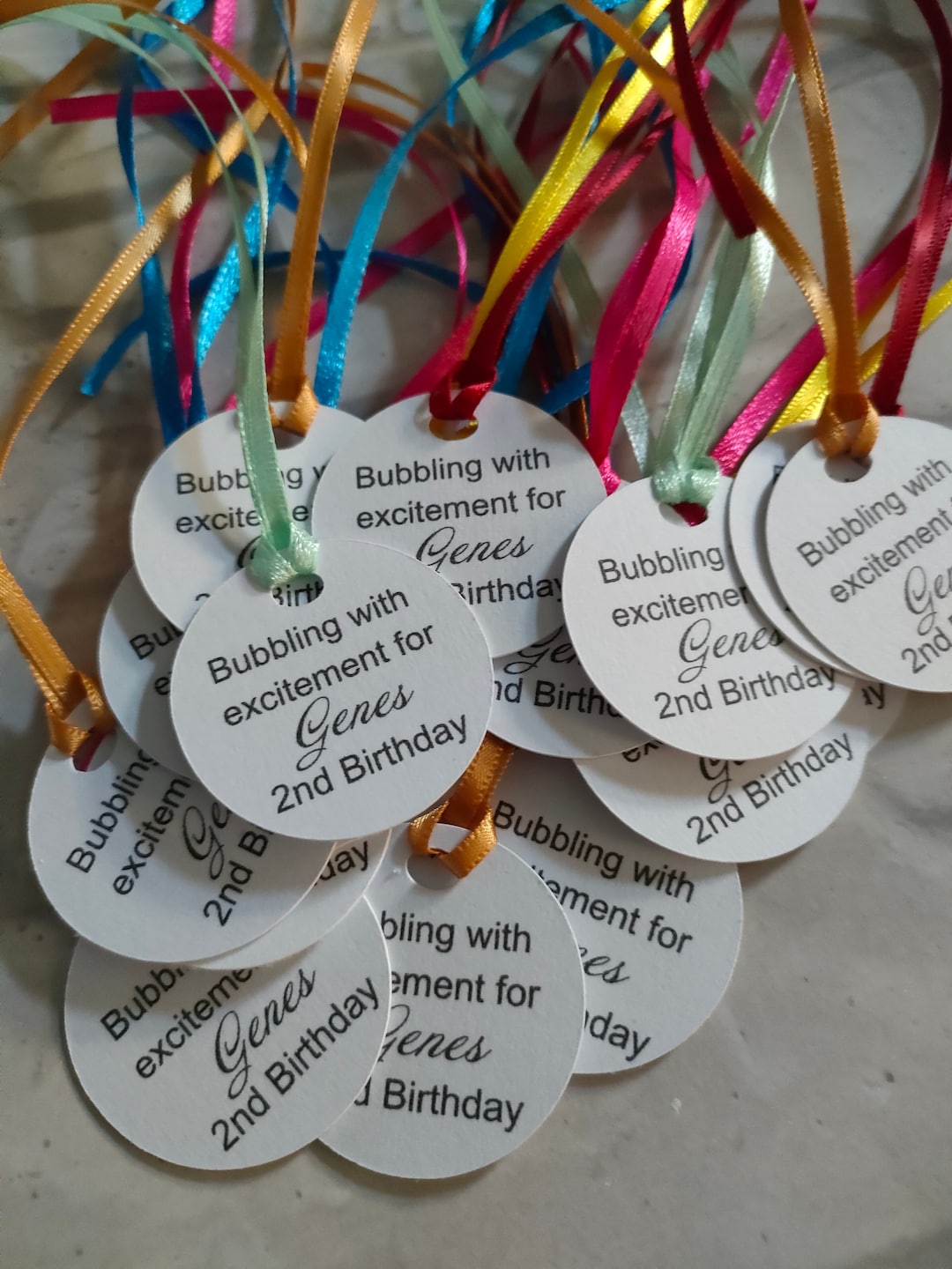 Personalised Birthday Bubble Tags/ Labels, Favour Tags, Ribbon Tied - Etsy