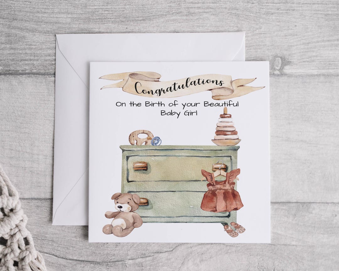 Congratulations New Baby Girl Card | Boho Styled Personalised Special ...