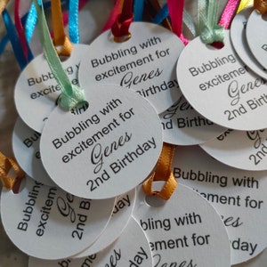 Personalised Birthday Bubble Tags/ Labels, Favour Tags, Ribbon Tied - Etsy