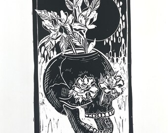 Skull Linocut | Etsy