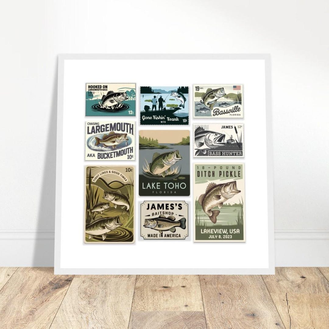 CUSTOM LARGEMOUTH BASS Art Personalized Largemouth Bass Fishing Print ...