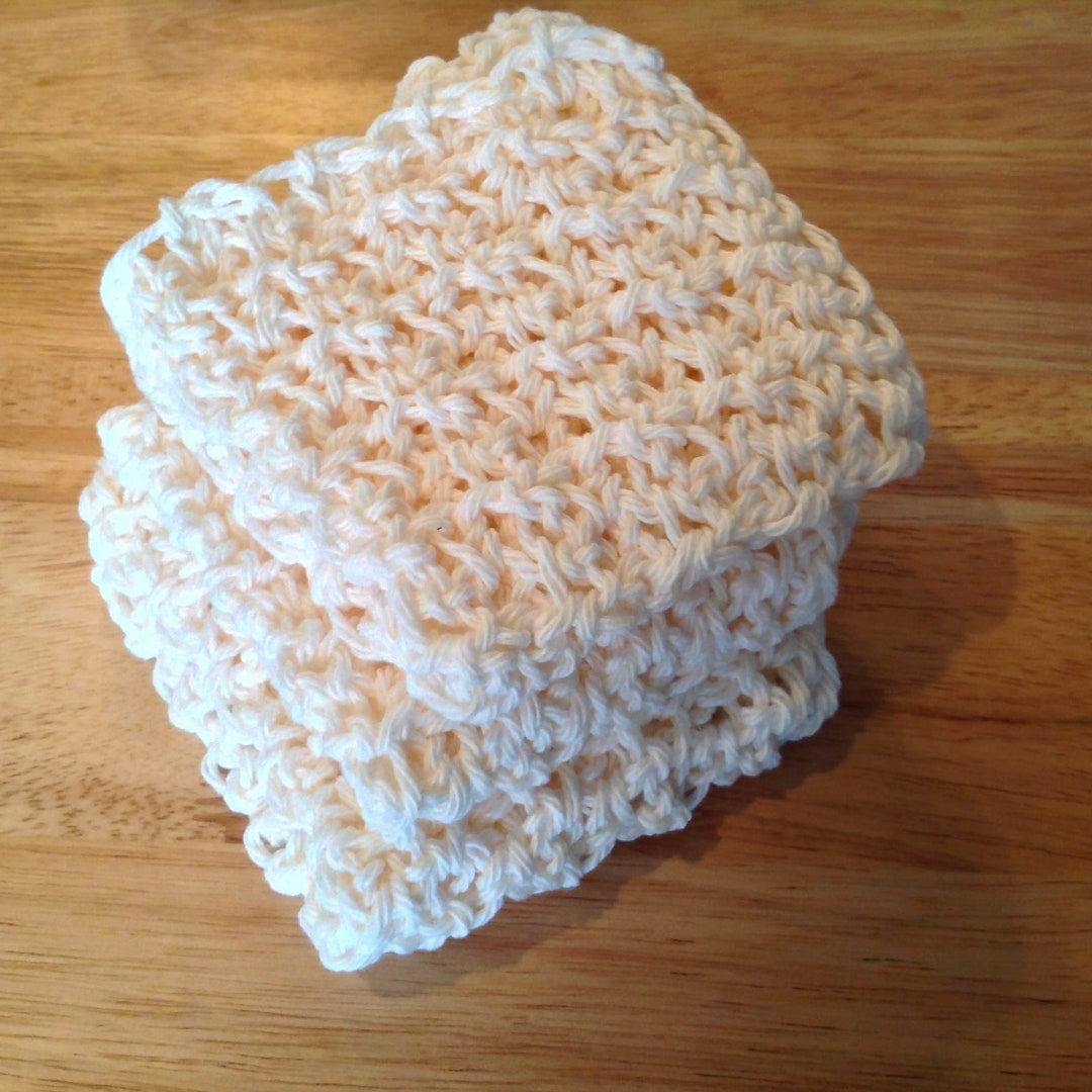 Set of 3 Cotton Dishcloth, Crochet Dishcloth, Washcloth, off White ...