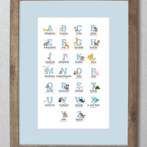 Cute ABC Animal Chart, Alphabet Animals, Kids Room Print, Printable ...