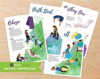 Printable Labor Positions Flashcards, Childbirth Education Tool ...